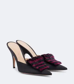 GIANVITO ROSSI Feather-trimmed Satin Mules