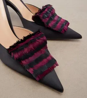 GIANVITO ROSSI Feather-trimmed Satin Mules