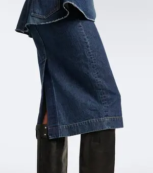 Sacai Belted Peplum Denim Midi Skirt