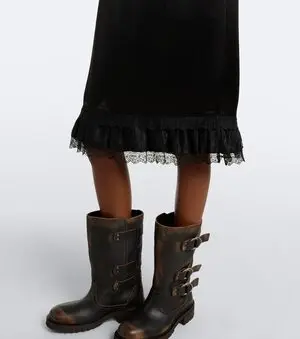 GANNI Lace-trimmed Ruffled Satin Miniskirt