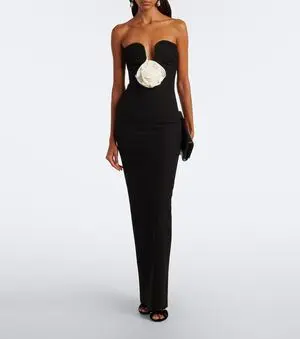 Roland Mouret Floral-applique Crepe Bustier Gown