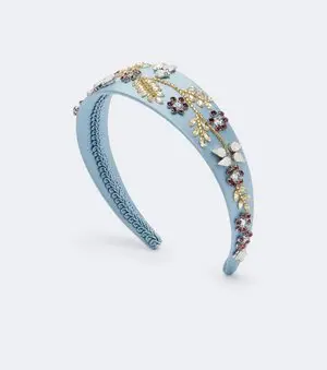 Erdem Embellished Satin Headband - Blue