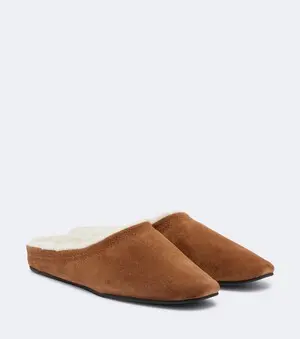 Veronica Beard Narcisa Shearling-lined Suede Mules - Brown