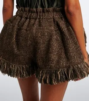 Sacai Fringed Wool-blend Tweed Shorts