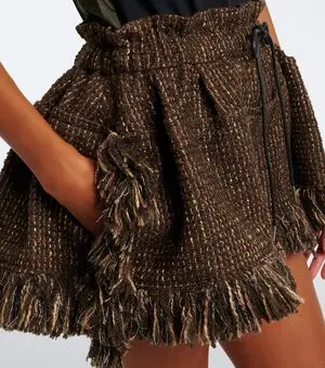 Sacai Fringed Wool-blend Tweed Shorts