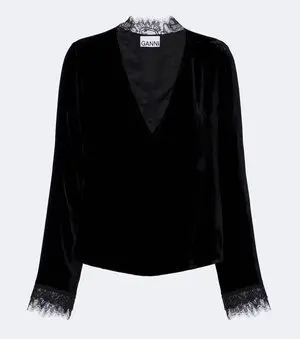 GANNI Lace-trimmed Top - Black
