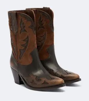 GOLDEN GOOSE Wish Star Leather And Suede Cowboy Boots - Brown