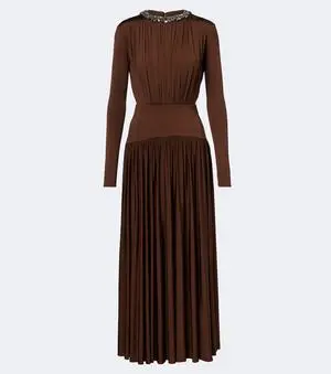 Roland Mouret Embellished Gathered Jersey Maxi Dress - Brown