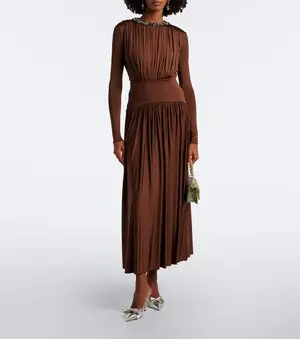 Roland Mouret Embellished Gathered Jersey Maxi Dress