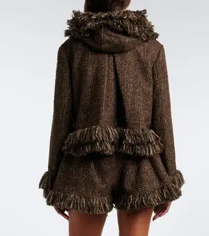 Sacai Fringed Wool-blend Tweed Jacket