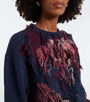 Erdem Fringed Intarsia Wool Sweater