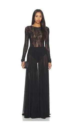 Norma Kamali Long Sleeve Crew Flared Gown In . Also - Black