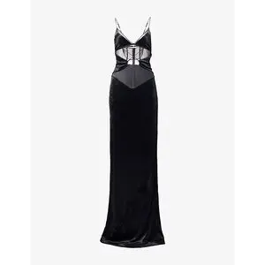 NENSI DOJAKA Cut-out Velvet Maxi Dress - Black