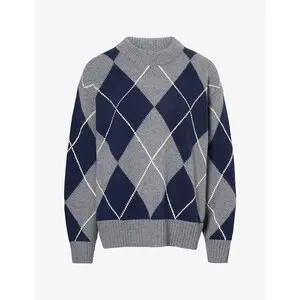 REFORMATION Cove Argyle Cashmere And Wool Jumper - Thunder Multi Argyle