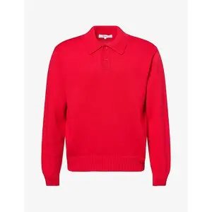 PALMES Long-sleeve Cotton Knit Polo Shirt - Red
