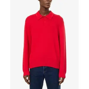 PALMES Long-sleeve Cotton Knit Polo Shirt