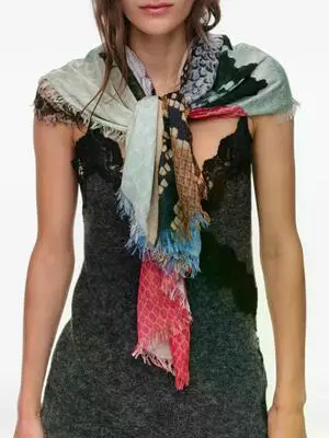 Bimba Y Lola Geometric Patchwork Scarf With Serpentine Pattern - Blue