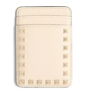 Valentino Garavani Leather Rockstud Magnetic Card Holder - Ivory