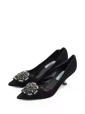 Prada Crystal-embellished Pointed-toe Pumps - Black