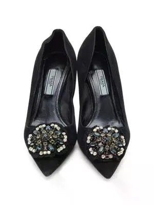 Prada Crystal-embellished Pointed-toe Pumps - Black