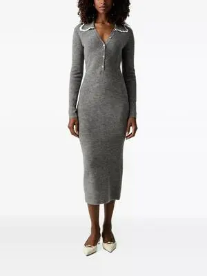 TWINSET Long Knit Dress With Crochet Collar