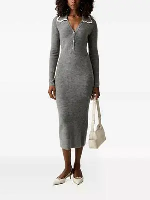 TWINSET Long Knit Dress With Crochet Collar