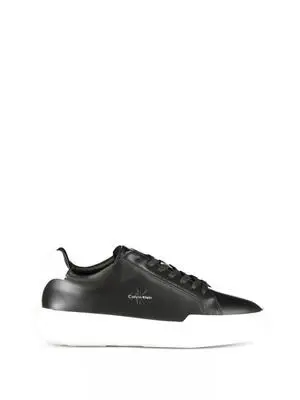 Calvin Klein Signature Logo Leather Low-top Sneakers - Black