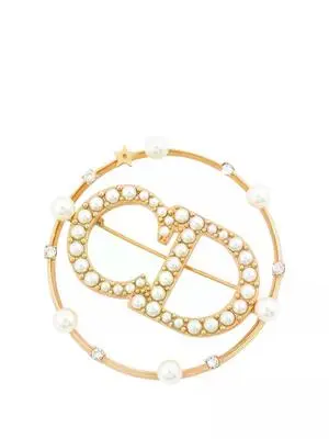 Dior 2010-2026 Plated Crystal And Faux Pearl Clair D Lune Brooch Costume Brooch - Gold
