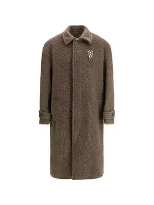 GOLDEN GOOSE Journey Brooch-detail Single-breasted Coat - Brown