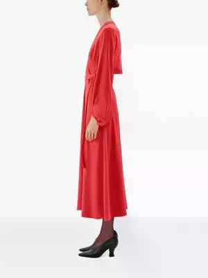 Another Tomorrow Cut-out Lantern-sleeve Wrap Dress
