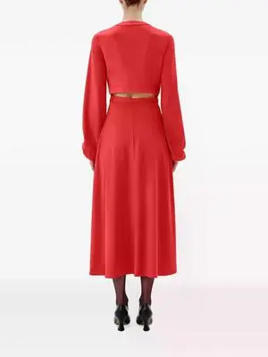 Another Tomorrow Cut-out Lantern-sleeve Wrap Dress