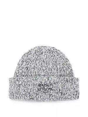 Maison Kitsuné Logo-embroidered Ribbed-knit Beanie Hat - Grey