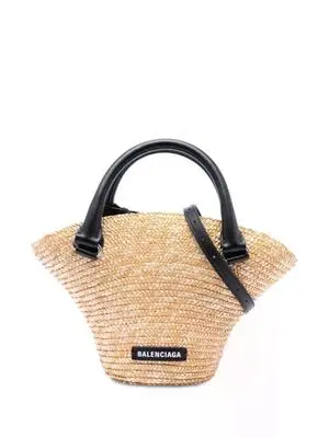 Balenciaga 2010 Mini Raffia Beach Basket Tote Satchel - Neutrals