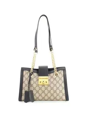 Gucci Padlock Chain Tote Gg Coated Canvas With Leather Small Shoulder Bag - Black
