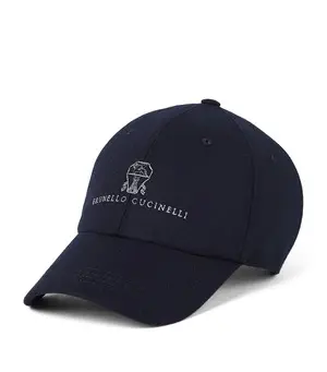 Brunello Cucinelli Virgin Wool Logo Cap - Blue