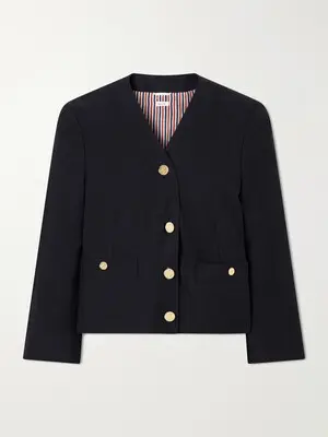 Thom Browne Cropped Virgin Wool-hopsack Jacket