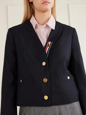 Thom Browne Cropped Virgin Wool-hopsack Jacket