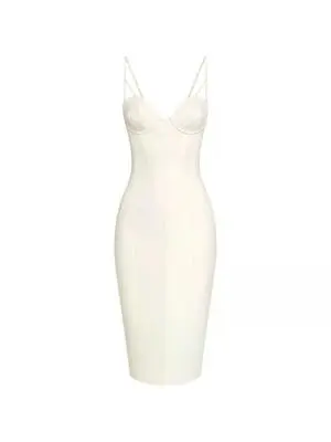Elisabetta Franchi Lace-up Sweetheart-neck Midi Dress - Neutrals