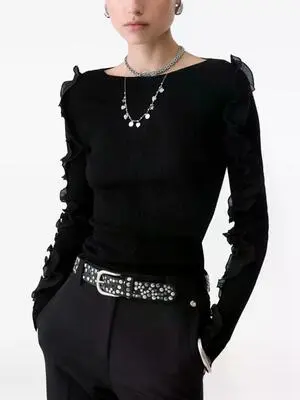 Liu Jo Wool Sweater With Ruffles - Black