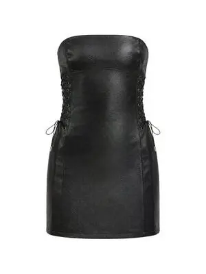 OW Lace-up Strapless Dress - Black