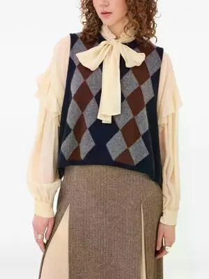 OTTOD'AME Argyle-pattern Asymmetric-hem Sweater