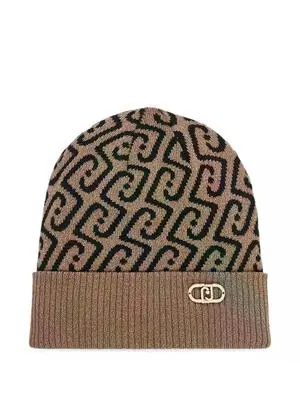 Liu Jo Monogram-pattern Ribbed-trim Beanie Hat