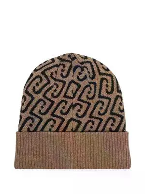 Liu Jo Monogram-pattern Ribbed-trim Beanie Hat