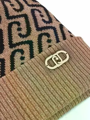 Liu Jo Monogram-pattern Ribbed-trim Beanie Hat