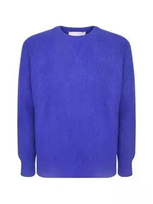AMARANTO Ribbed-knit Raglan-sleeve Sweater - Blue