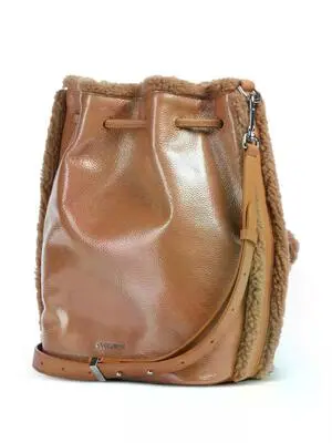 COCCINELLE Beat Generation Shearling-trim Leather Bucket Bag - Brown