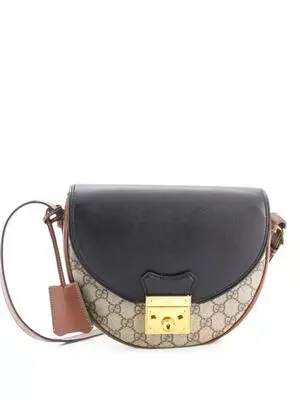 Gucci Padlock Saddle Shoulder Bag Gg Coated Canvas And Leather Small Crossbody Bag - Brown