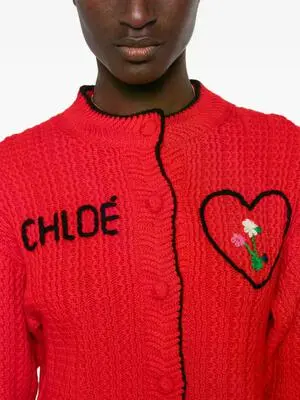 Chloé Logo-embroidered Cable-knit Cardigan