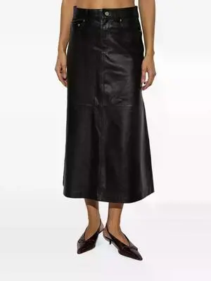 BY MALENE BIRGER Solene Leather Midi Skirt - Black
