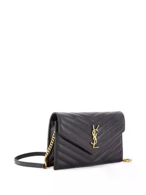 Saint Laurent Classic Monogram Wallet On Chain Matelasse Chevron Leather Small Crossbody Bag - Black